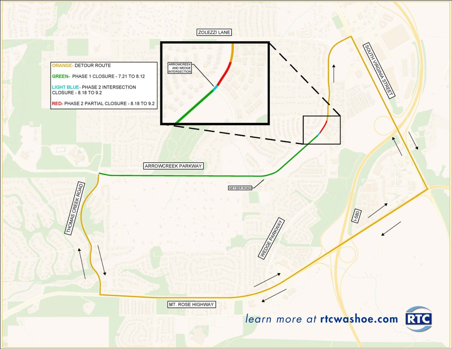 FOR RELEASE: Full Closures on Arrowcreek Parkway Begin Today – RTC Washoe